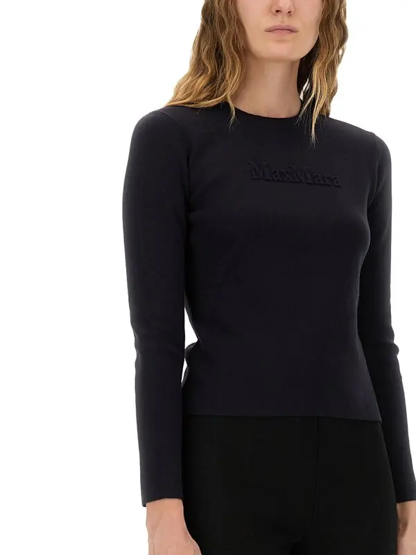 Max Mara Long Sleeve Crewneck With Embossed Logo - Blue
