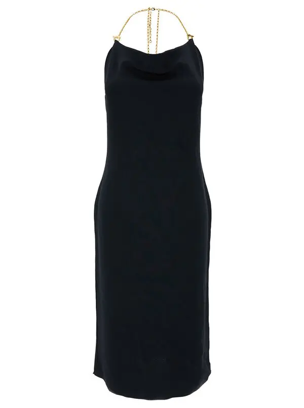 Bottega Veneta Midi Dress With Chain Strap In Double Viscose - Multicolor