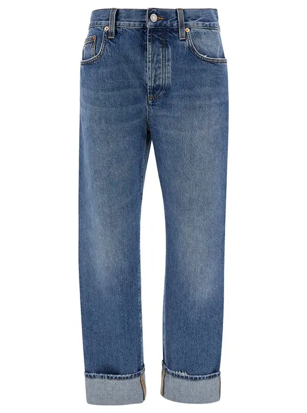 Gucci Light Blue Denim Jeans With Horsebit Detail - Multicolor