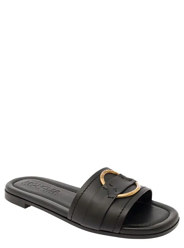 Moncler Leather Slide With Heel And Gold Hardware - Multicolor