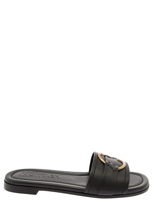 Moncler Leather Slide With Heel And Gold Hardware - Multicolor
