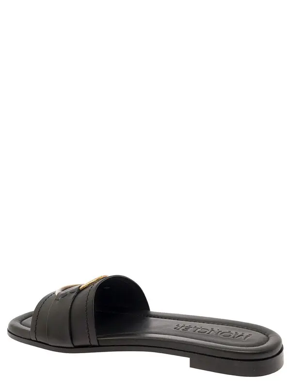 Moncler Leather Slide With Heel And Gold Hardware - Multicolor