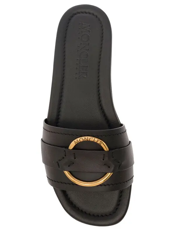 Moncler Leather Slide With Heel And Gold Hardware - Multicolor