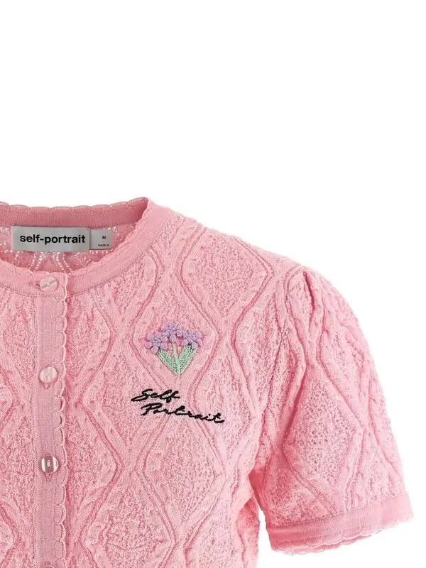 SELF-PORTRAIT Pointelle Knit Cropped Cardigan