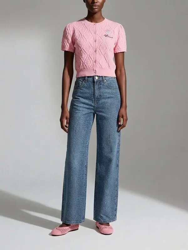 SELF-PORTRAIT Pointelle Knit Cropped Cardigan