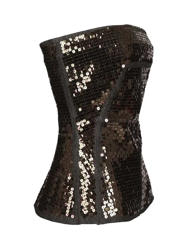 Rick Owens Sequined Denim Bustier Top - Black