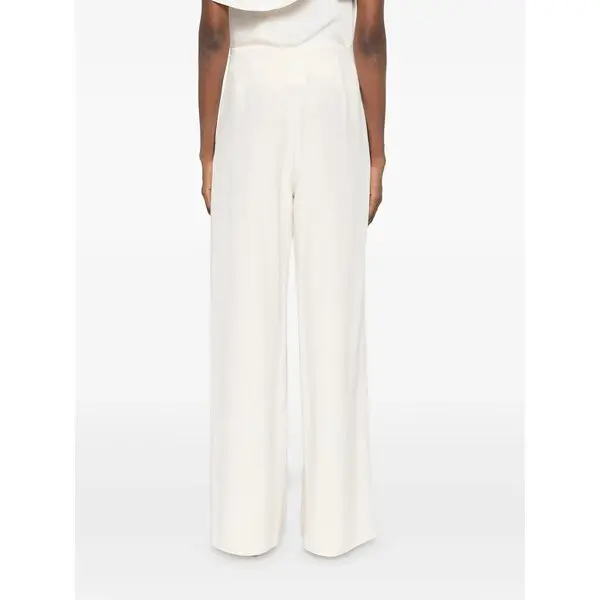 Max Mara Neutral Pleated Silk Palazzo Pants - Cream