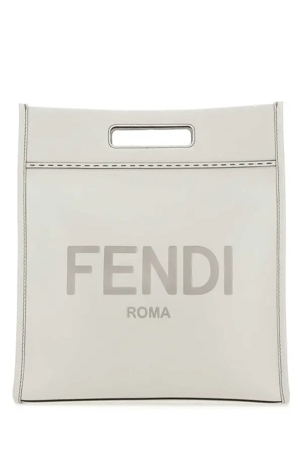 Fendi Ice Leather Shopping Bag With Silver Tone Finishing - White