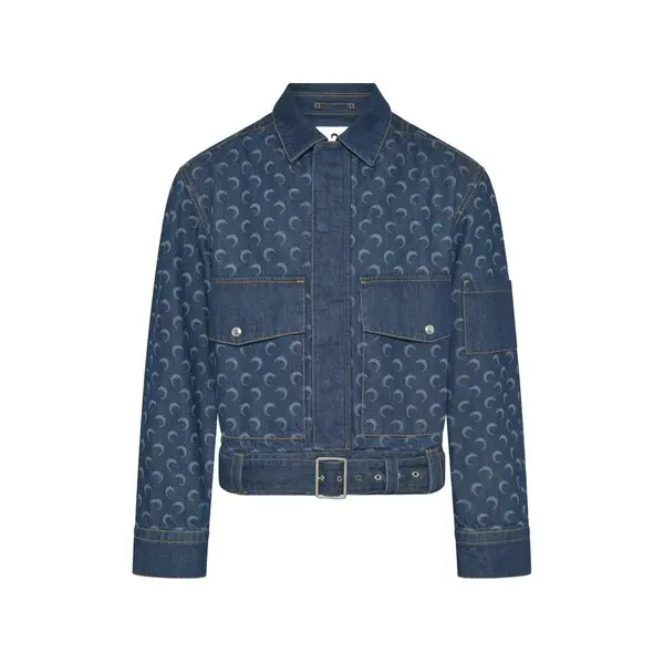 MARINE SERRE Denim Jacket With Crescent Moon Print - Blue
