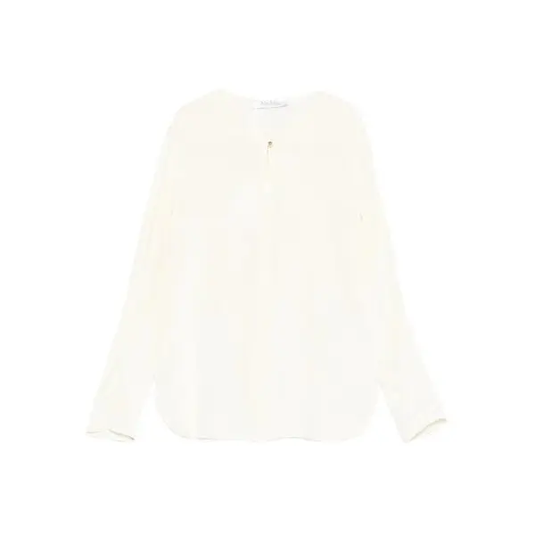 Max Mara Silk Spandex Blend Long Sleeve Blouse - Cream