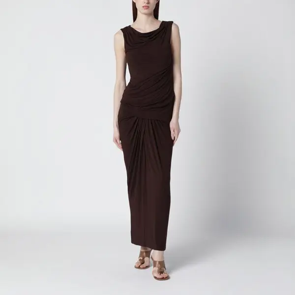 ENTIRE STUDIOS Sleeveless Hooded Draped Dress - Brown