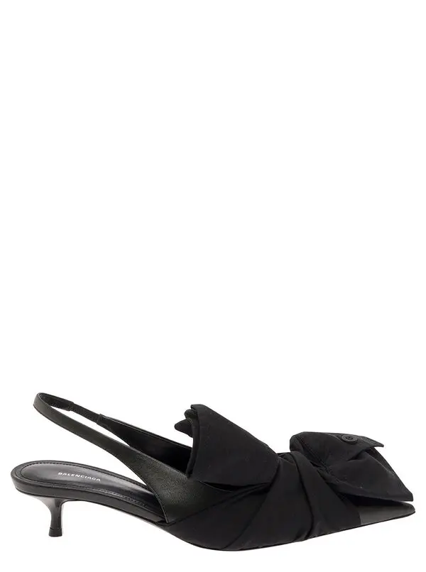 Balenciaga Black Leather Slingback Pumps With Knot Detail - Multicolor