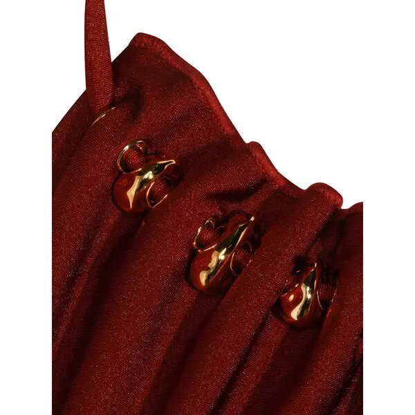 Zimmermann Merlot Shimmer Halterneck One-piece Swimsuit With Gold-tone Bead Embellishments - Red