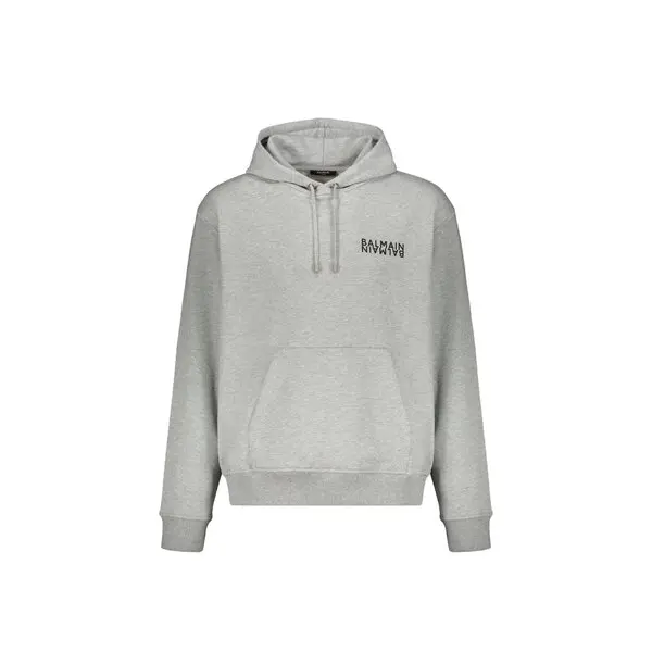 Balmain Logo Motif Cotton Hoodie - Gray