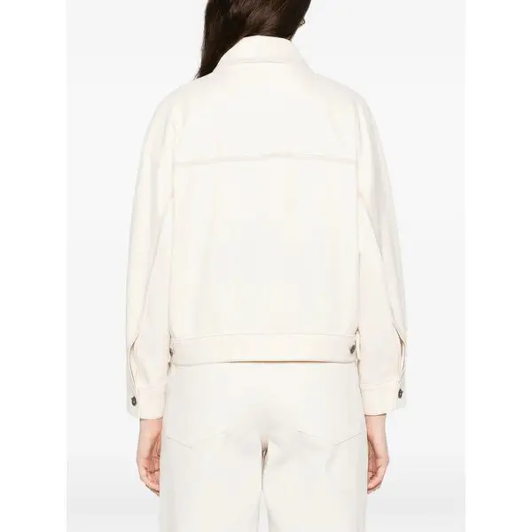 Max Mara Neutral Cotton Blend Jacket With Pointed Collar - Cream