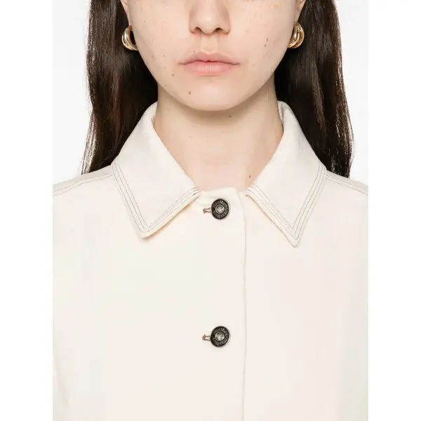 Max Mara Neutral Cotton Blend Jacket With Pointed Collar - Cream