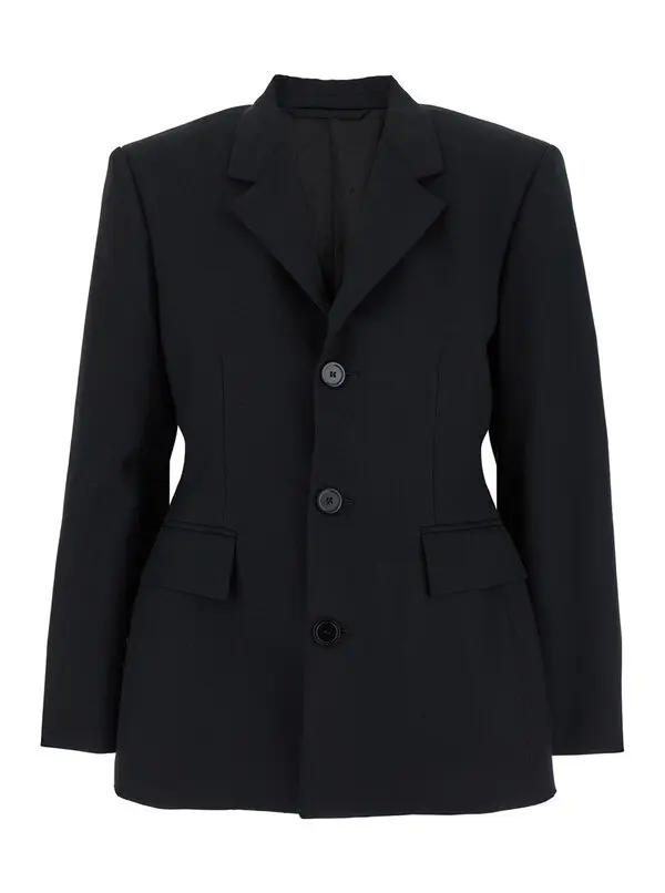 Balenciaga Black Single-breasted Wool Jacket With Notched Revers - Multicolor