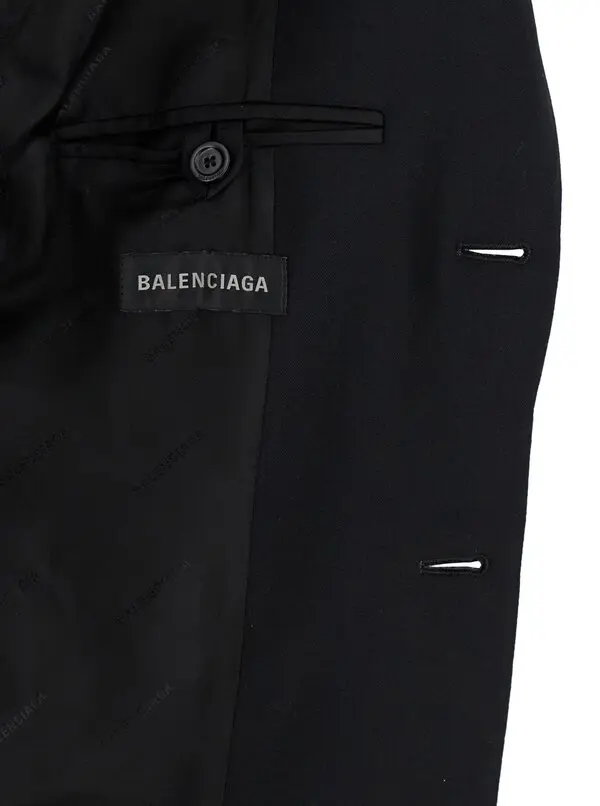 Balenciaga Black Single-breasted Wool Jacket With Notched Revers - Multicolor
