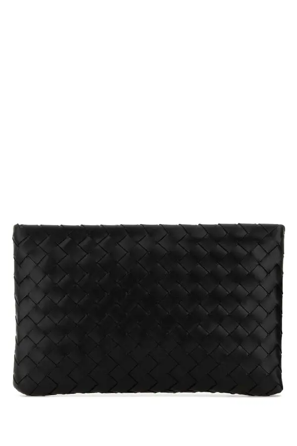 Bottega Veneta Medium Woven Leather Clutch - Black