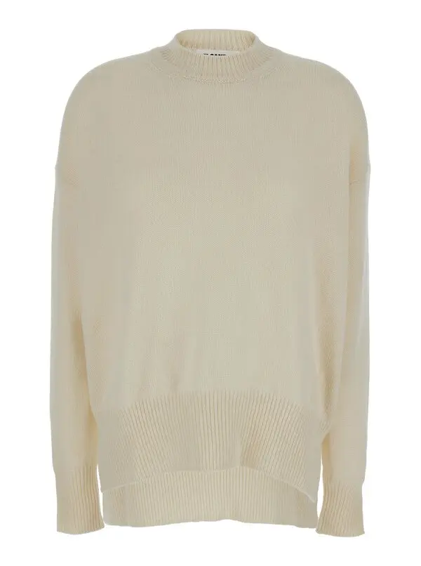 JIL SANDER Beige Cashmere Ribbed Pullover