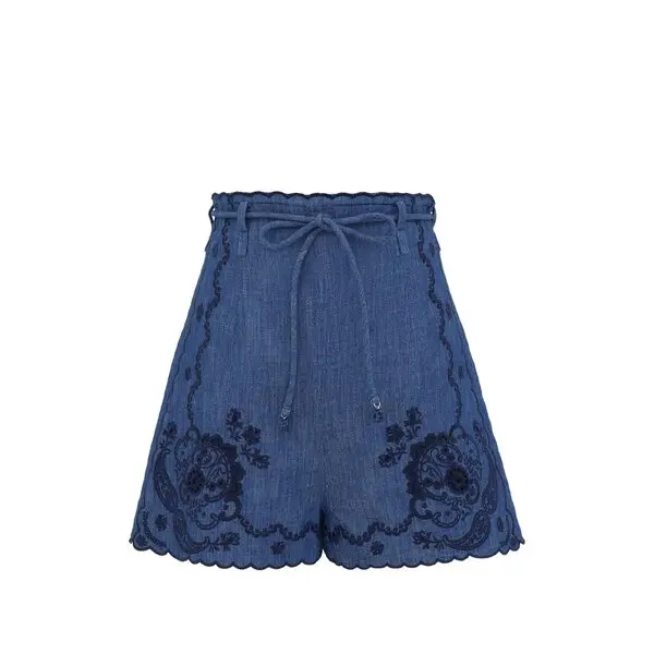 Zimmermann Paisley Embroidered Denim Shorts - Blue
