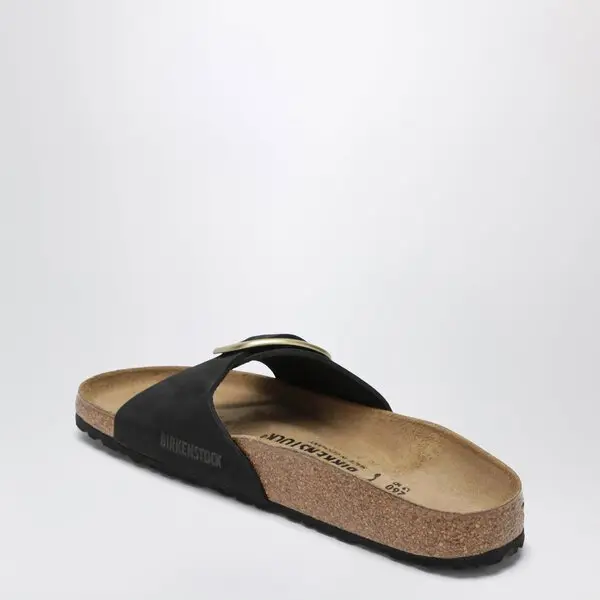 BIRKENSTOCK Madrid Big Buckle Nubuck Leather Slides - Black