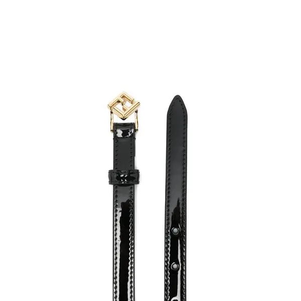 Fendi Patent Leather Belt With Gold Tone Buckle - Black