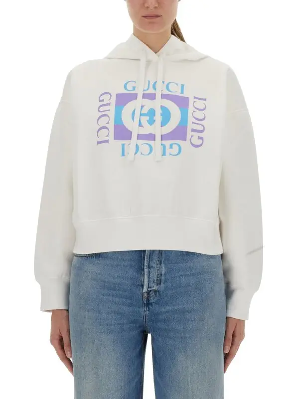 Gucci Printed Cotton Hoodie - White