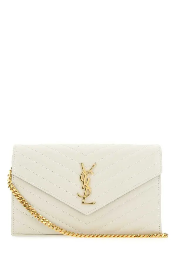 Saint Laurent Quilted Leather Clutch With Chain Strap - White