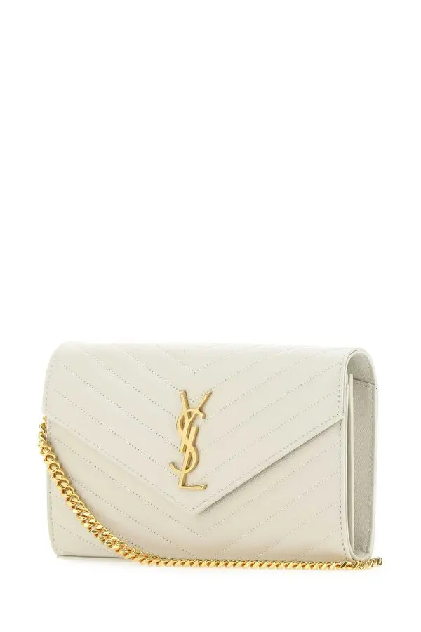 Saint Laurent Quilted Leather Clutch With Chain Strap - White