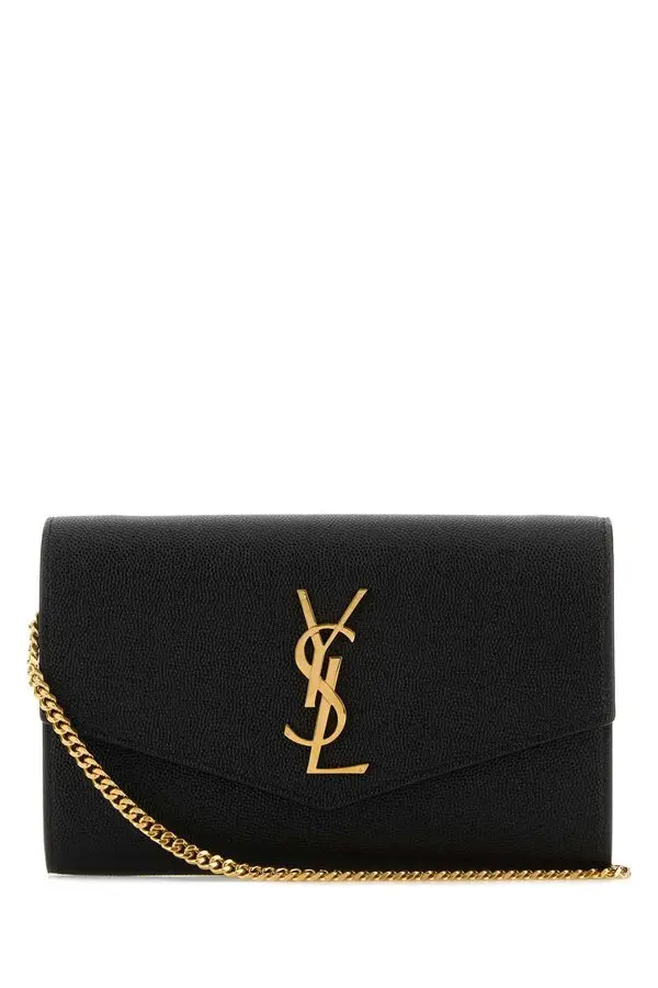 Saint Laurent Uptown Leather Clutch With Chain Strap
