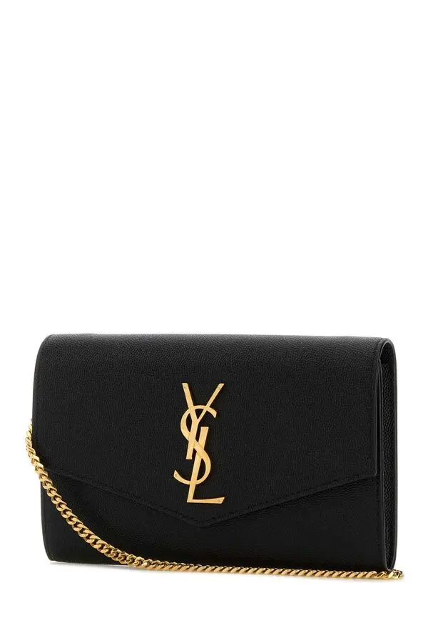 Saint Laurent Uptown Leather Clutch With Chain Strap