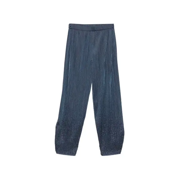 Giorgio Armani Navy Plissé Effect Crystal Embellished Tapered Trousers