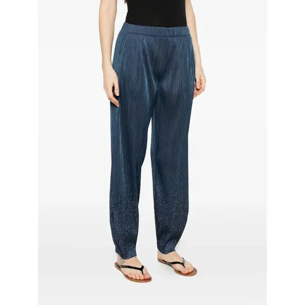 Giorgio Armani Navy Plissé Effect Crystal Embellished Tapered Trousers