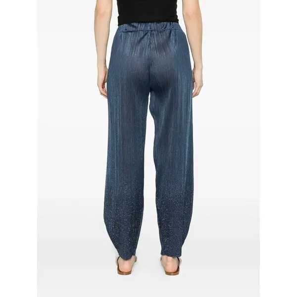 Giorgio Armani Navy Plissé Effect Crystal Embellished Tapered Trousers