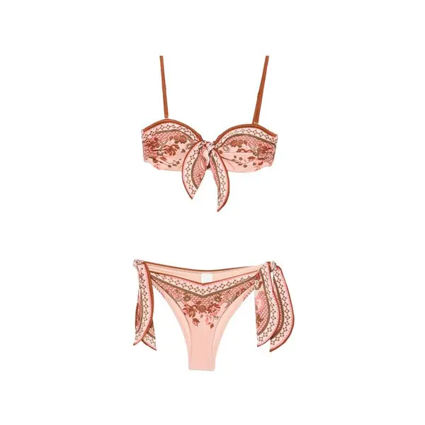 Zimmermann Paisley Print Sweetheart Neck Bikini - Pink