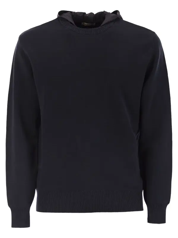 Herno Double Cotton Knit And Nylon Hoodie - Blue