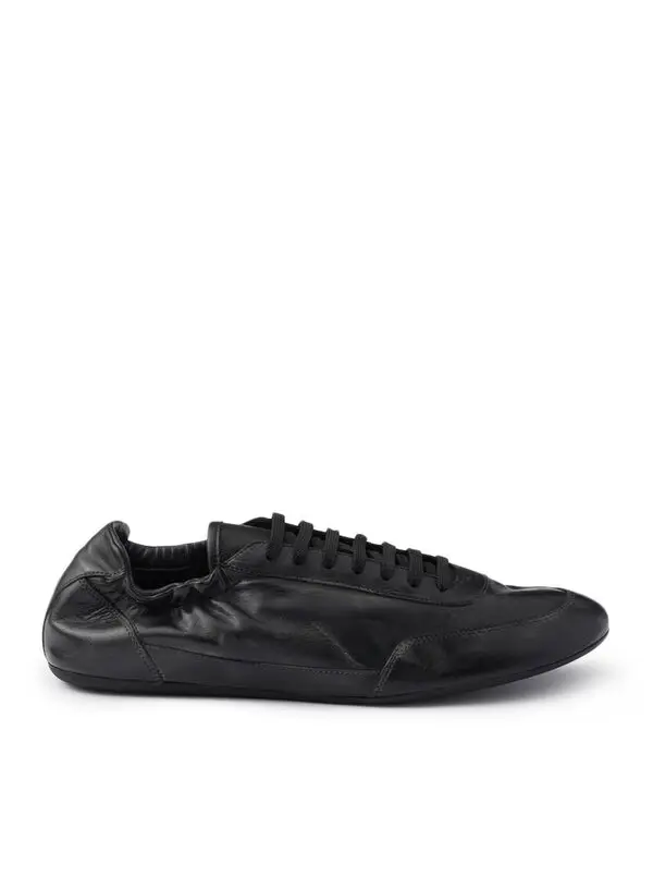 Prada Collapse Leather Lace-up Sneakers - Black