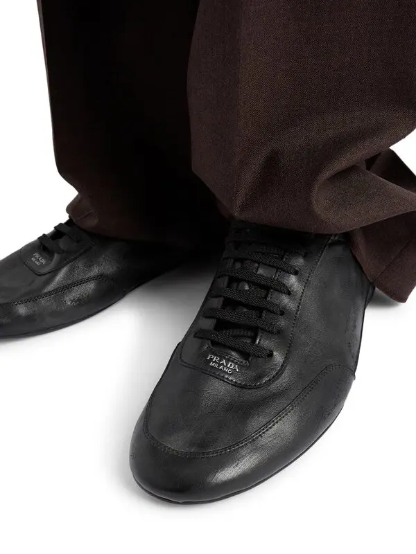 Prada Collapse Leather Lace-up Sneakers - Black
