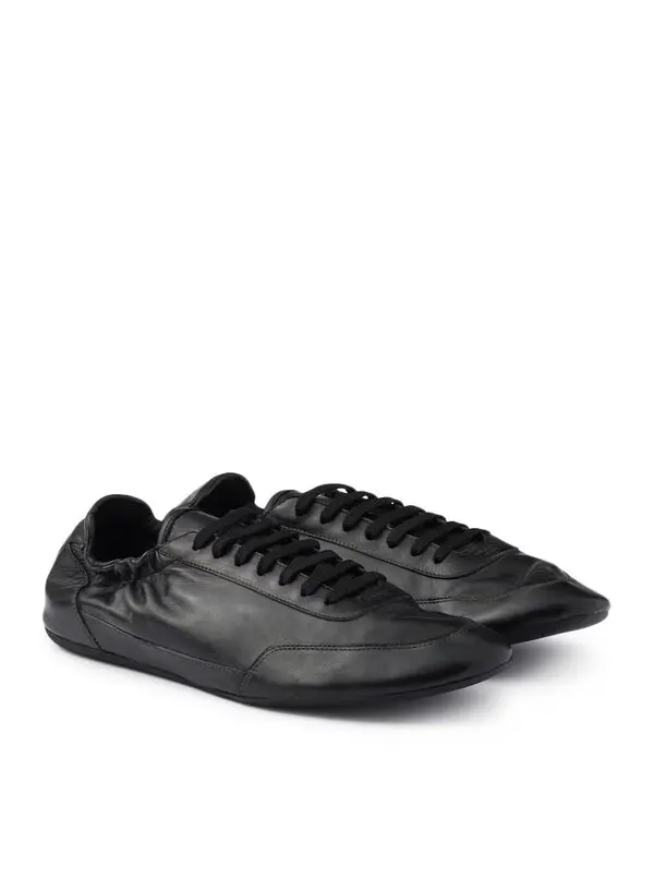 Prada Collapse Leather Lace-up Sneakers - Black