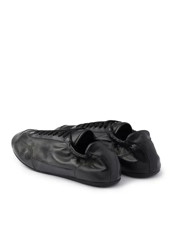 Prada Collapse Leather Lace-up Sneakers - Black