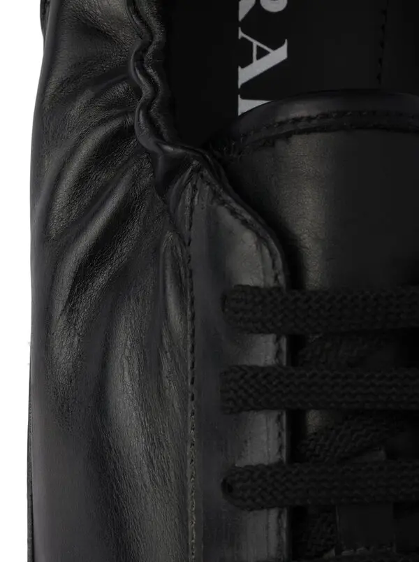 Prada Collapse Leather Lace-up Sneakers - Black