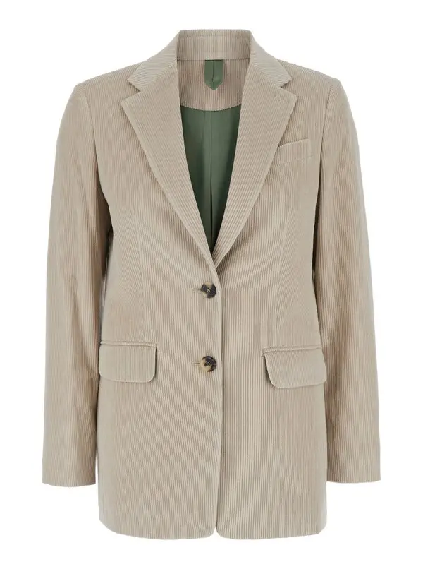 Max Mara Beige Cotton Blend Single-breasted Jacket With Notched Lapels - Multicolor