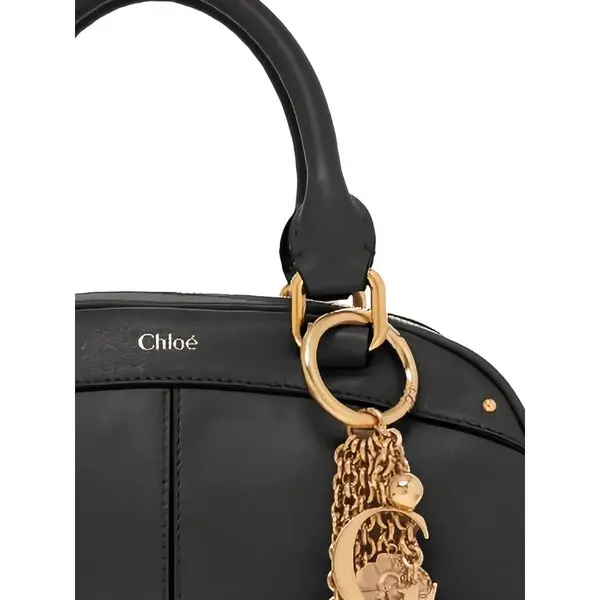 Chloé Calf Leather Top Handle Bag With Charm Detail - Black