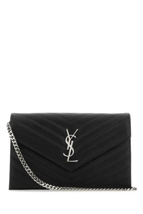 Saint Laurent Quilted Leather Clutch With Chain Strap - Black