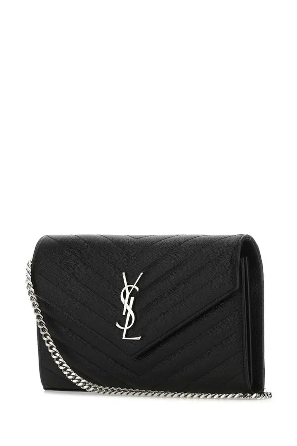 Saint Laurent Quilted Leather Clutch With Chain Strap - Black