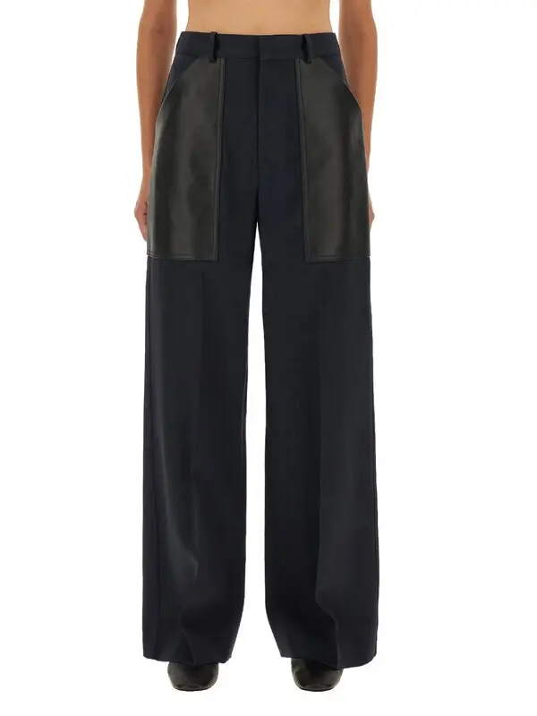 Bottega Veneta Wool And Cotton Pants With Leather Pockets - Blue