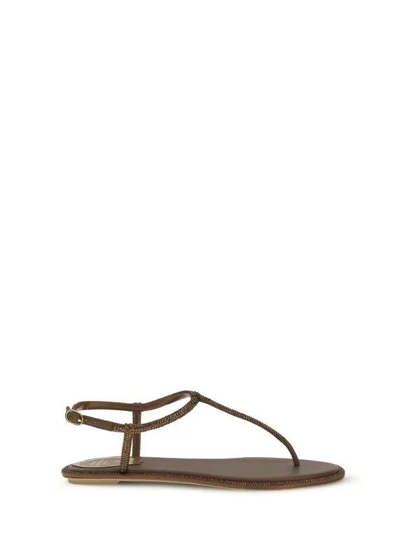 Rene Caovilla Diana Sandals With Crystals - Brown
