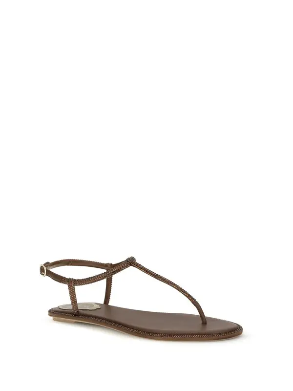 Rene Caovilla Diana Sandals With Crystals - Brown