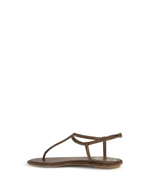 Rene Caovilla Diana Sandals With Crystals - Brown